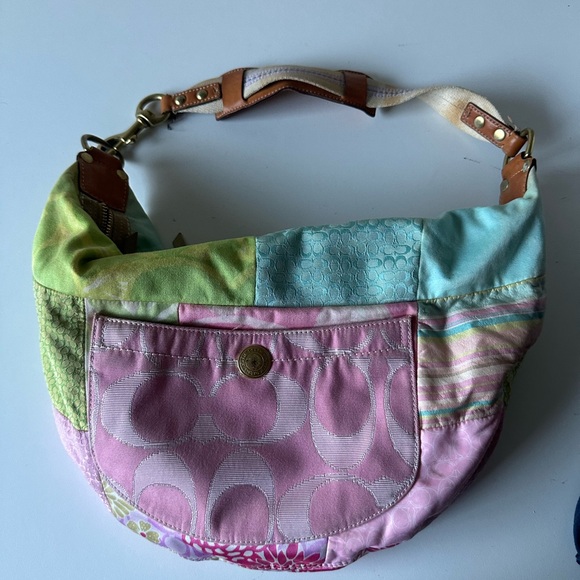 Coach | Bags | Coach Pastel Pink Blue Hampton Weekend Patchwork Satin ...